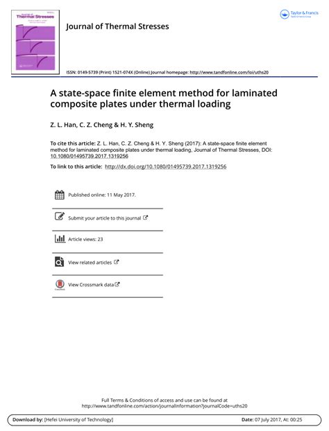 Pdf A State Space Finite Element Method For Laminated Composite Plates Under Thermal Loading