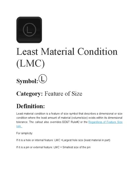Least Material Condition Lmc Pdf