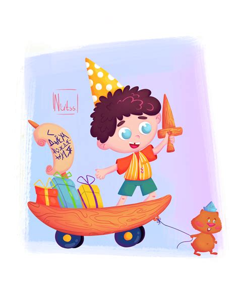 Иллюстрация Малыш спешит на свой день рождения в стиле детский