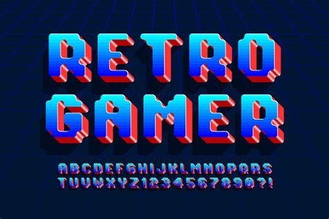 픽셀 벡터 알파벳 디자인 8 비트 게임에서처럼 양식에 일치시키는 경기 스포츠에 대한 스톡 벡터 아트 및 기타 이미지 경기 스포츠 여가활동 게임 1980 1989 년