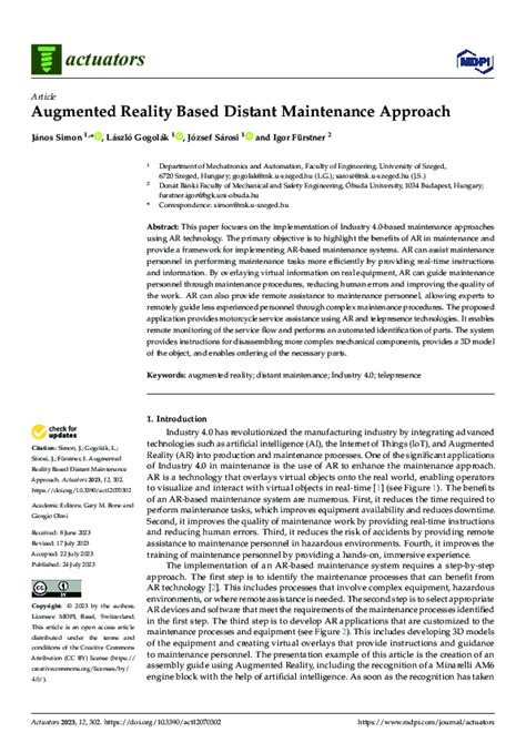Pdf Augmented Reality Based Distant Maintenance Approach