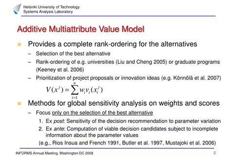 Ppt Rank Based Sensitivity Analysis Of Multiattribute Value Models