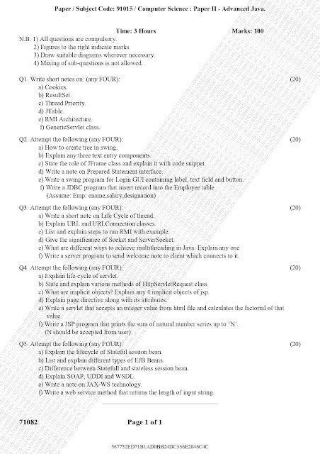 University Of Mumbai T Y B Sc Computer Science Paper II Advanced Java Old Question Papers June