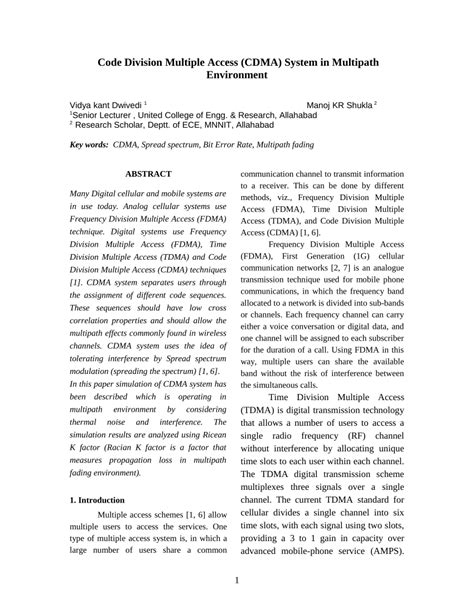 pdf code division multiple access cdma system in multipath environment
