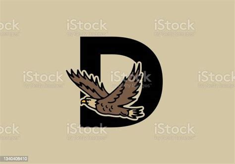 D 초기 문자 디자인으로 비행 독수리의 라인 아트 일러스트 갈고리 발톱에 대한 스톡 벡터 아트 및 기타 이미지 갈고리 발톱