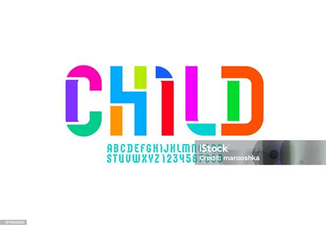 스텐실 컬러 글꼴 응축 된 밝은 알파벳 현대 기하학적 모듈 문자 및 숫자 벡터 일러스트 10eps 두꺼운에 대한 스톡 벡터 아트 및 기타 이미지 Istock