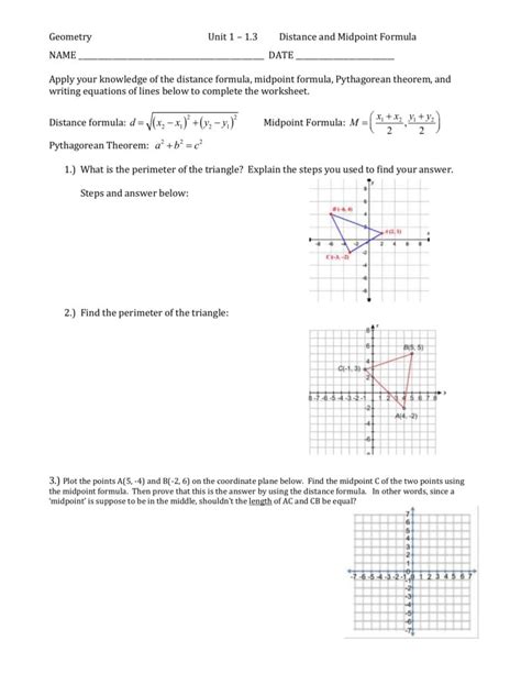The Distance Formula Worksheets Wi Geometry Distance And — Db