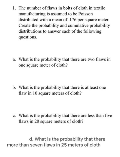 Solved 1 The Number Of Flaws In Bolts Of Cloth In Textile
