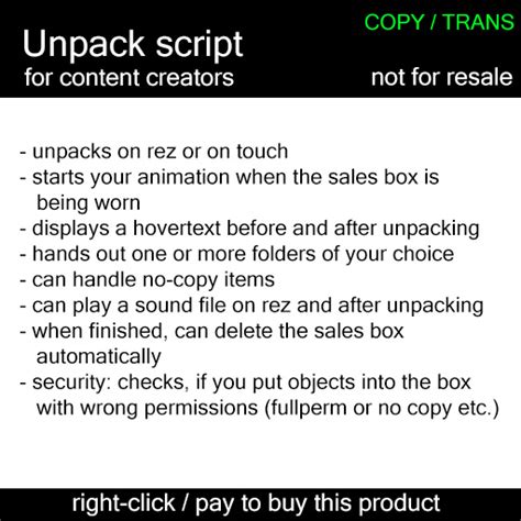 Second Life Marketplace Tillies Universal Unpack Script