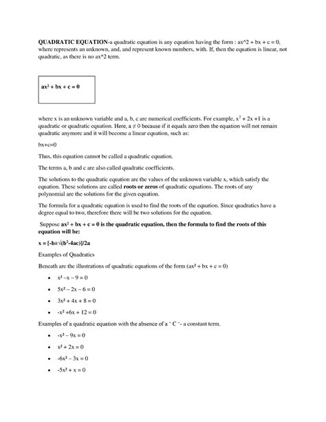 S Contained About The Quadratic Equation Formula And Example QUADRATIC EQUATION A