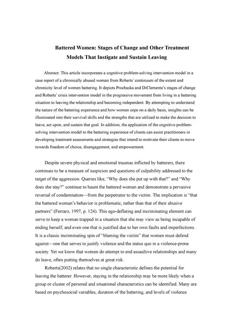 Battered Women Eng This Article Incorporates A Cognitive Problem Solving Intervention Model In