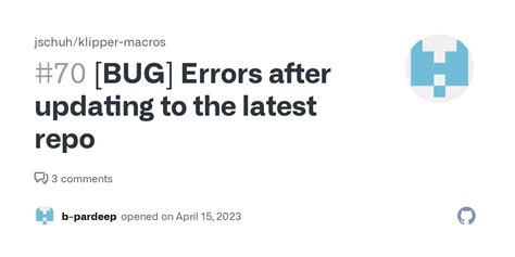 [bug] errors after updating to the latest repo · issue 70 · jschuh