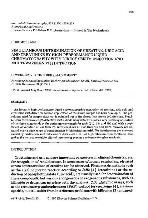 Pdf Simultaneous Determination Of Creatine Uric Acid And Creatinine By High Performance
