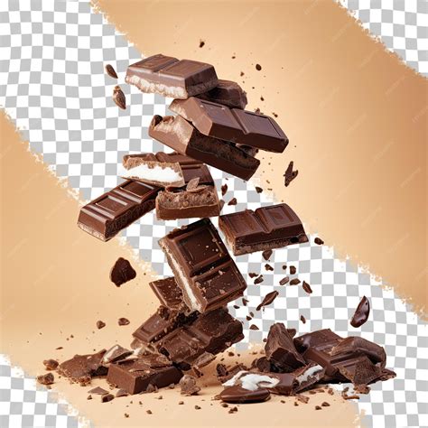 투명한 배경 위에 날아다니는 부서진 초콜릿 프리미엄 Psd 파일