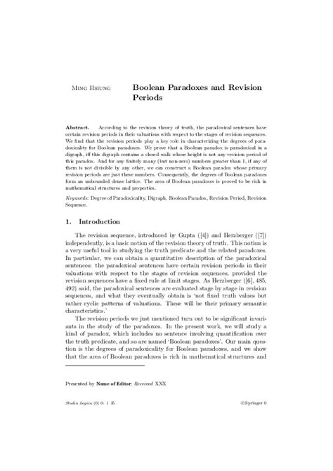 Pdf Boolean Paradoxes And Revision Periods Ming Xiong