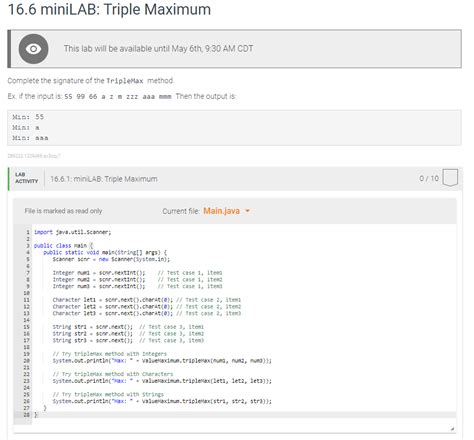 Solved 16 6 MiniLAB Triple Maximum This Lab Will Be Chegg Com