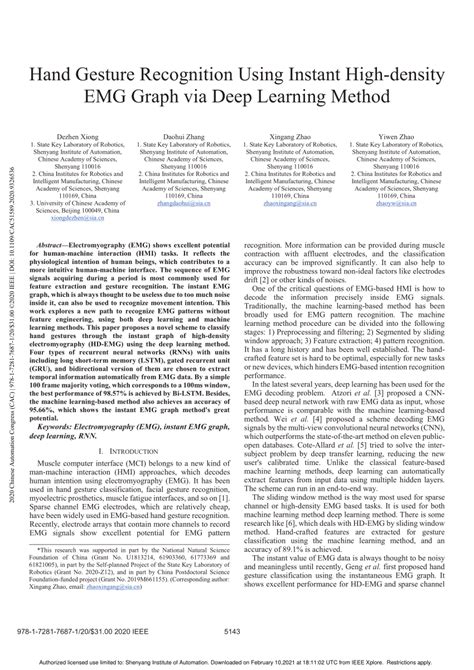 PDF Hand Gesture Recognition Using Instant High Density EMG Graph Via Deep Learning Method