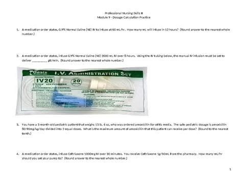 Dosage Calculation Worksheet Professional Nursing Skills Ii Module 9