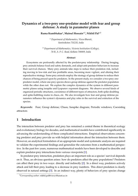Pdf Dynamics Of A Two Prey One Predator Model With Fear And Group