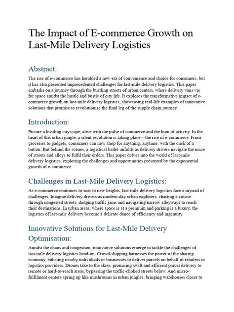 The Impact Of E Commerce Growth On Last Mile Delivery Logistics Pdf