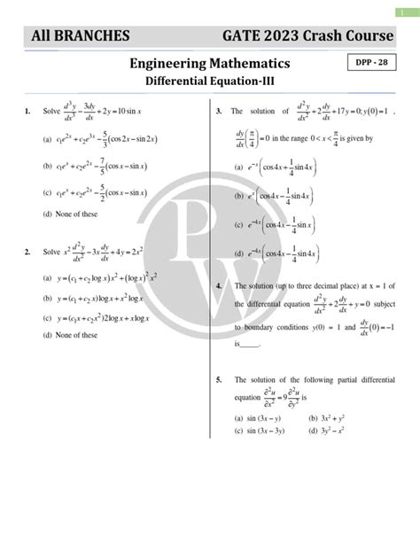 Differential Equation Episode 3 Dpp 28 Lec 30 Gate Crash Course 2023 Electrical