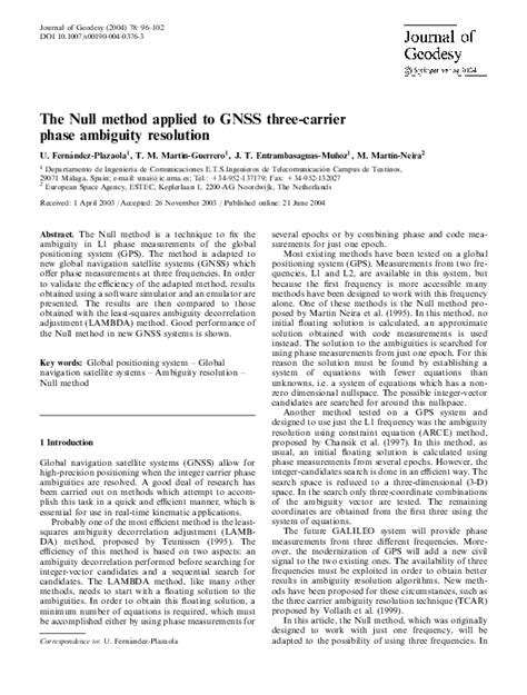 Pdf The Null Method Applied To Gnss Three Carrier Phase Ambiguity Resolution