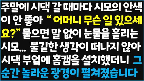 신청사연 주말에 시댁에 갈때마다 시모의 안색이 안 좋아 어머니 무슨 일 있으세요 물으면 말없이 눈물을 흘리는 시모 불길한 생각에~ 신청사연 사이다썰 사연