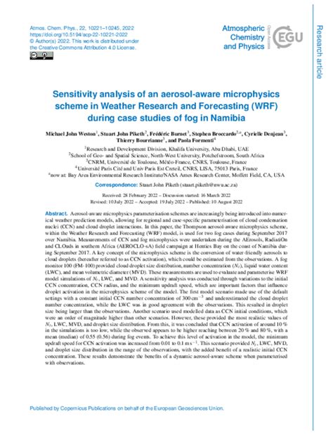 Pdf Sensitivity Analysis Of An Aerosol Aware Microphysics Scheme In