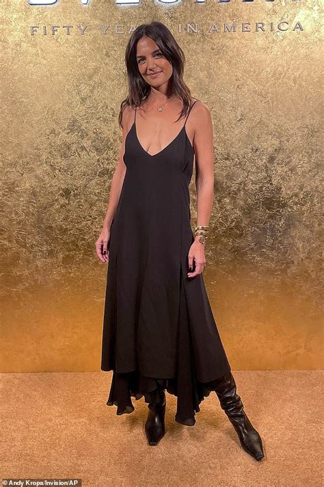 Katie Holmes Goes Braless As She Slips Into A Slinky Black Dress For