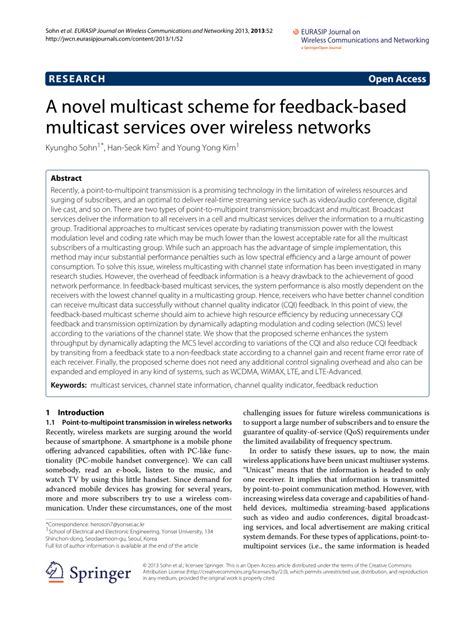 Pdf A Novel Multicast Scheme For Feedback Based Multicast Services
