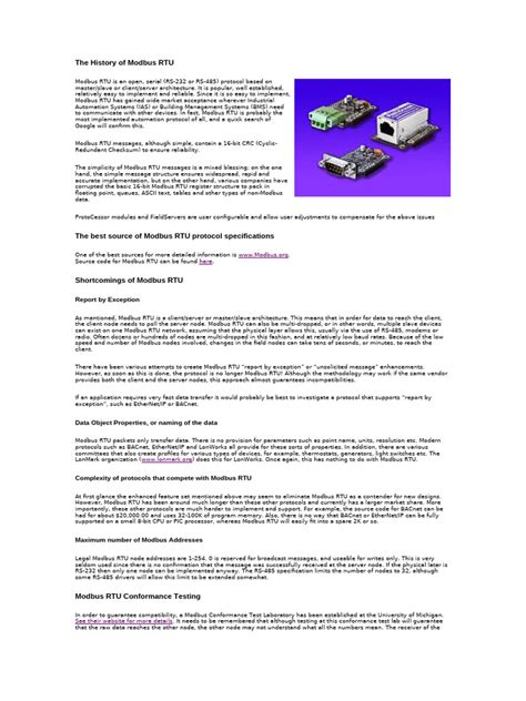 Modbus Rtu Protocol Overview Pdf Networking Standards Computer