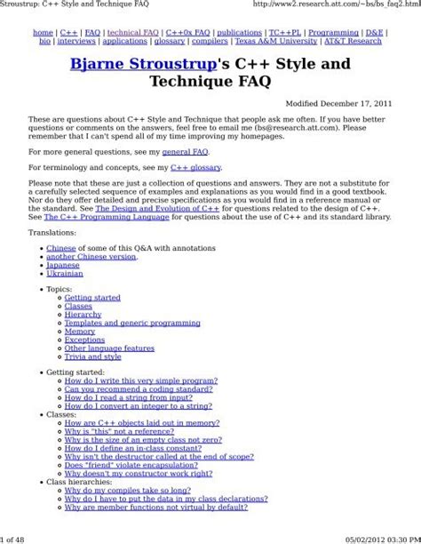 Bjarne Stroustrups C Style And Technique Faq