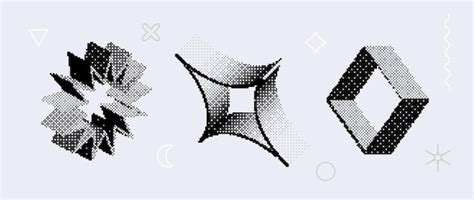 Premium Vector Bitmap Textured Shape Set Dither Halftone Objects Collection Black 3d Square