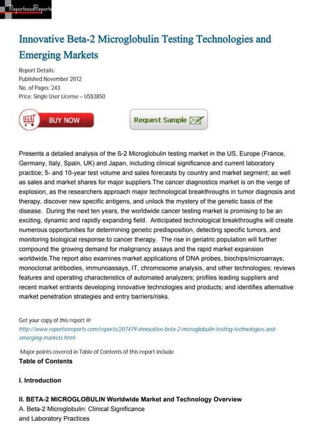 Innovative Beta 2 Microglobulin Testing Technologies And Emerging Markets Pdf