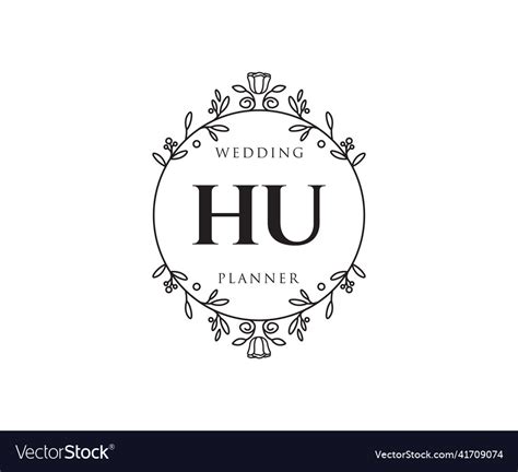 Hu Initials Letter Wedding Monogram Logos Vector Image