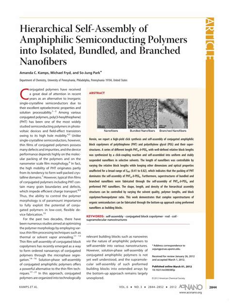 Pdf Hierarchical Self Assembly Of Amphiphilic Semiconducting Polymers