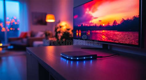 A Small Computer Monitor Sits On A Table In A Living Room Stock Image Image Of Digital Light