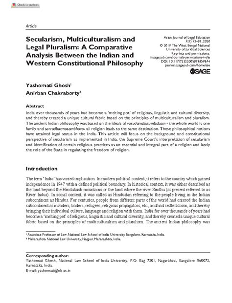 Secularism Multiculturalism And Legal Pluralism A Comparative Analysis Between The Indian And