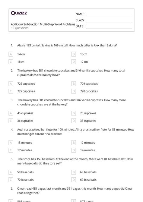 50 Multi Step Word Problems Worksheets For 6th Year On Quizizz Free