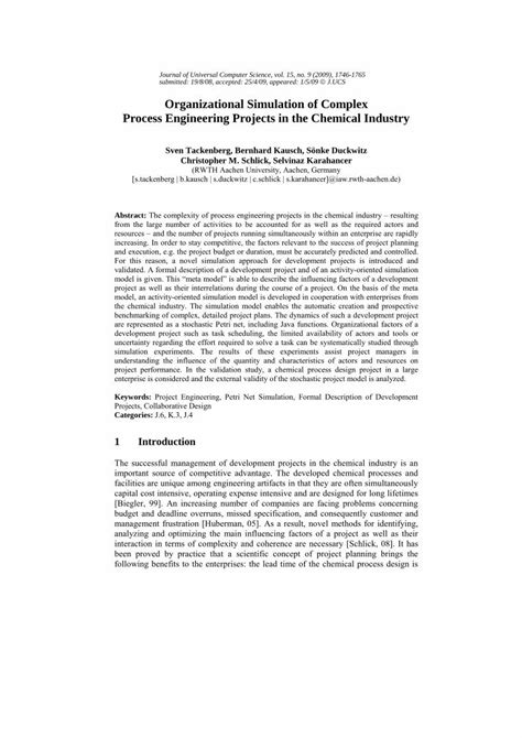 Pdf Organizational Simulation Of Complex Process Engineering Projects