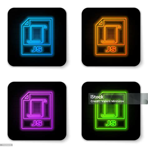 빛나는 네온 Js 파일 문서 아이콘입니다 다운로드 Js 버튼 아이콘 흰색 배경에 고립 Js 파일 기호입니다 검은색 사각형