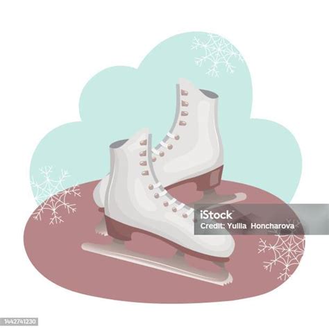 레이싱이있는 겨울 피겨 스케이트 얼음 위의 겨울 스포츠용 신발 벡터 그림입니다 만화 스케이트 스포츠에 대한 스톡 벡터 아트 및 기타 이미지 스케이트 스포츠 스케이트