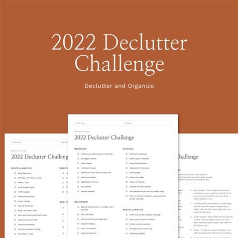 Printable Declutter Challenge Checklist PNG PDF Instant Etsy