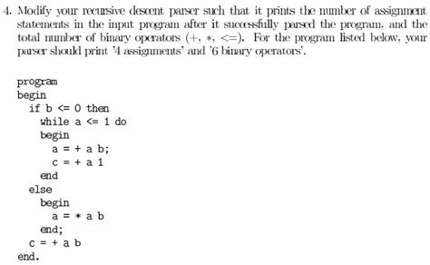 Solved 1 Problem Ll1 Grammars And Recursive Descent