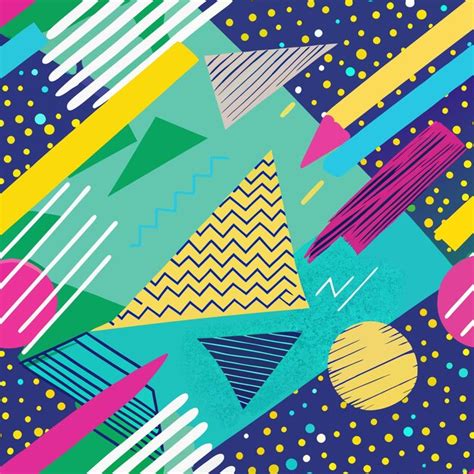Abstract Geometric Pattern With Colorful Shapes And Lines On Blue Background Premium Ai
