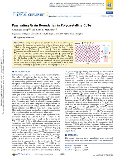Pdf Passivating Grain Boundaries In Polycrystalline Cdte
