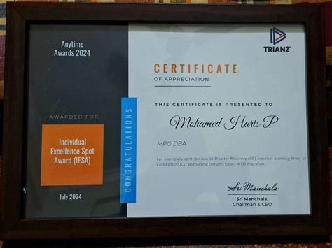 Mohamed Haris On Linkedin Thanks To The Leadership For The Recognition