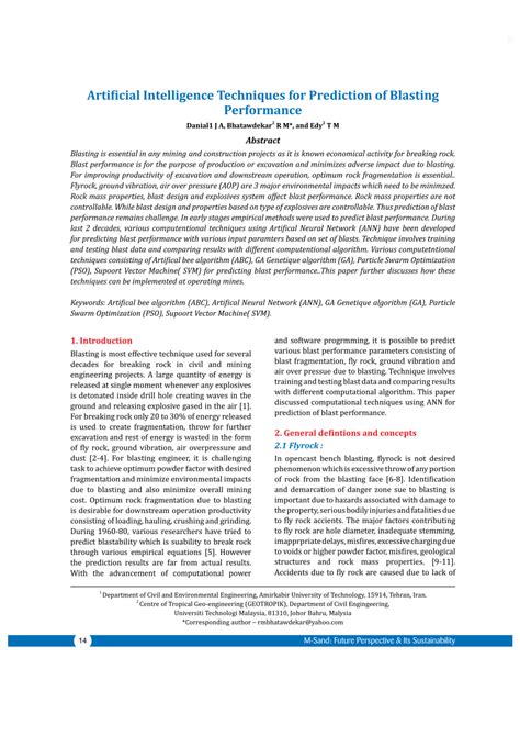 Pdf Artificial Intelligence Techniques For Prediction Of Blasting Performance