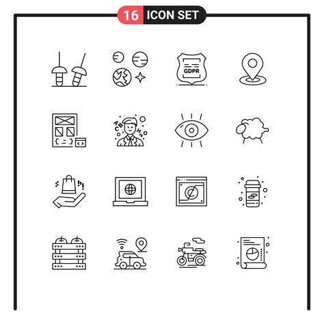 16 Thematic Vector Outlines And Editable Symbols Of Coding Hotel Gdpr Pin Location Editable