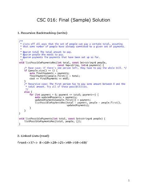 CSC 016 Final Sample Solution CSC16 CSC 016 Final Sample Solution 1 Recursive